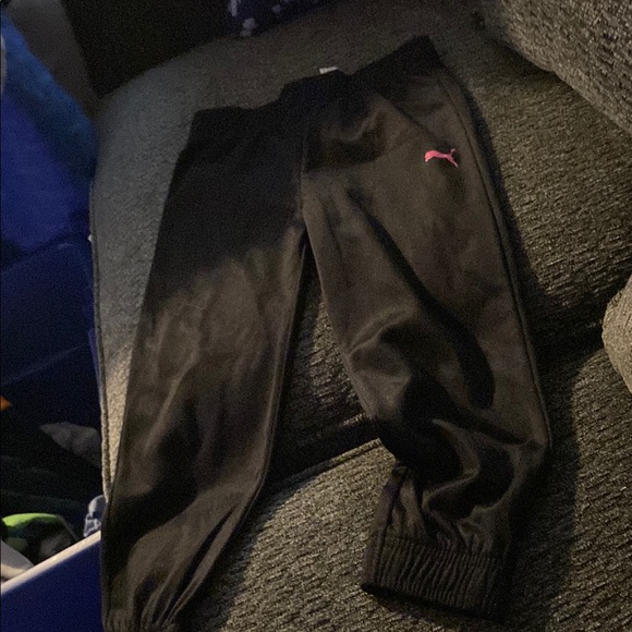 Puma | Bottoms | Puma Black Joggers With Pink Logo | Poshmark